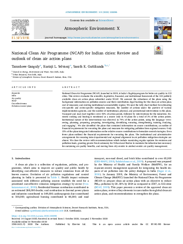 (PDF) National Clean Air Programme (NCAP) for Indian cities: Review and ...