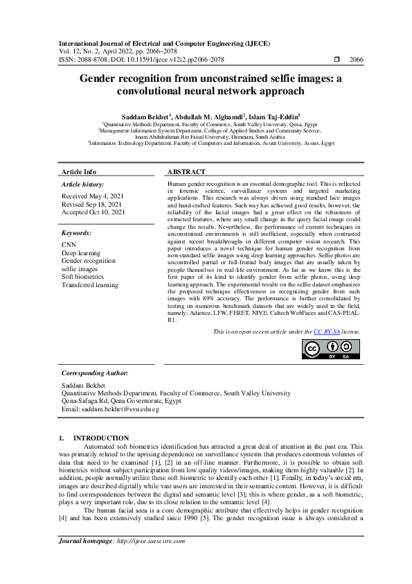 Pdf Gender Recognition From Unconstrained Selfie Images A Convolutional Neural Network Approach