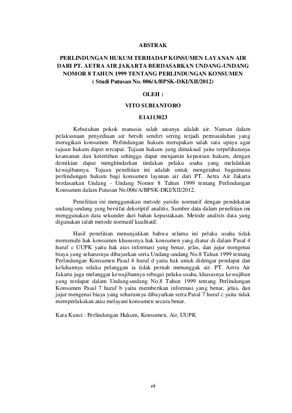 (PDF) Perlindungan Hukum terhadap Konsumen Layanan Air dari PT. Aetra ...