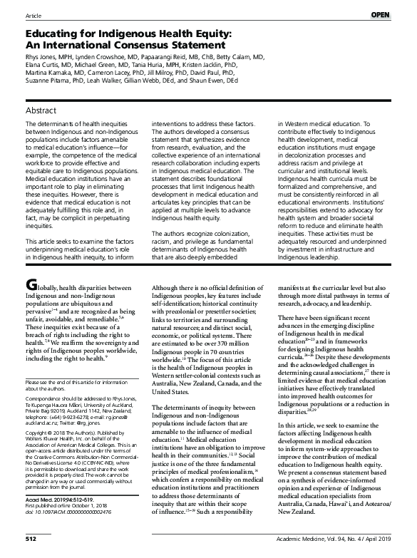 (PDF) Educating for Indigenous Health Equity: An International ...