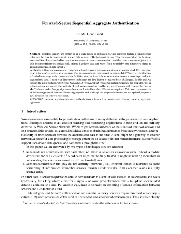 (PDF) Forward-secure sequential aggregate authentication