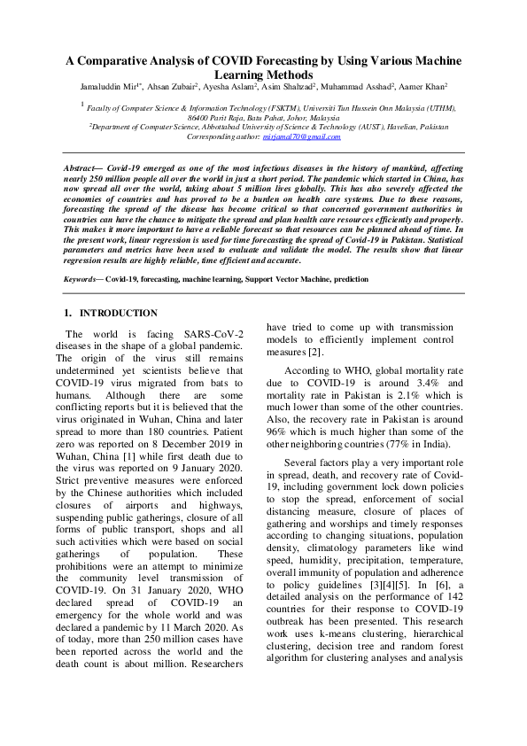 (PDF) A Comparative Analysis of COVID Forecasting by Using Various ...