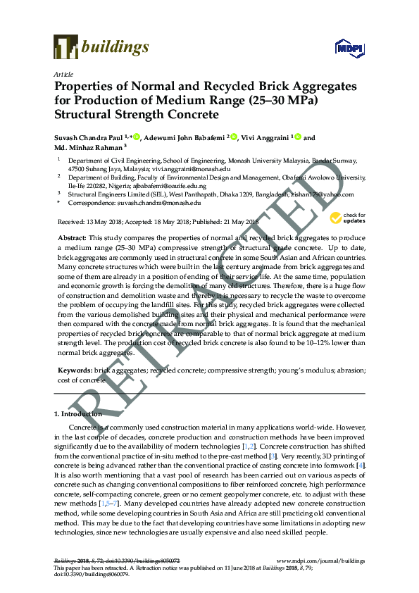 (PDF) Properties of Normal and Recycled Brick Aggregates for Production ...