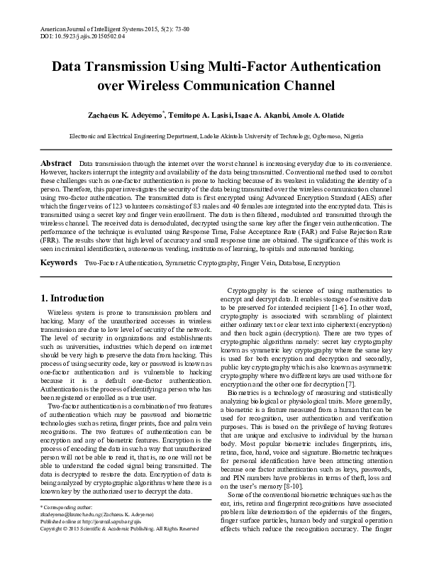 (PDF) Data Transmission Using Multi-Factor Authentication over Wireless ...