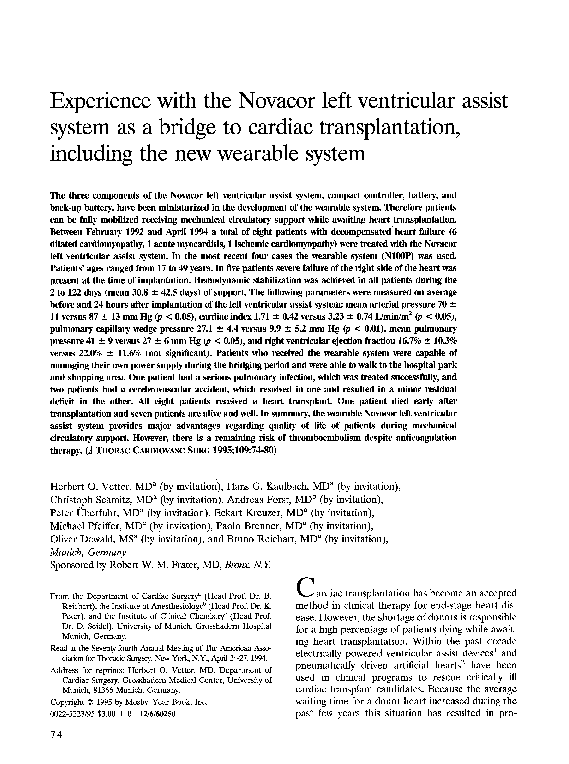 (PDF) Experience with the Novacor left ventricular assist system as a ...