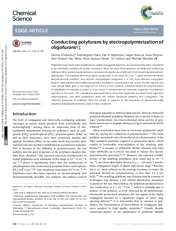 (PDF) Conducting polyfurans by electropolymerization of oligofurans