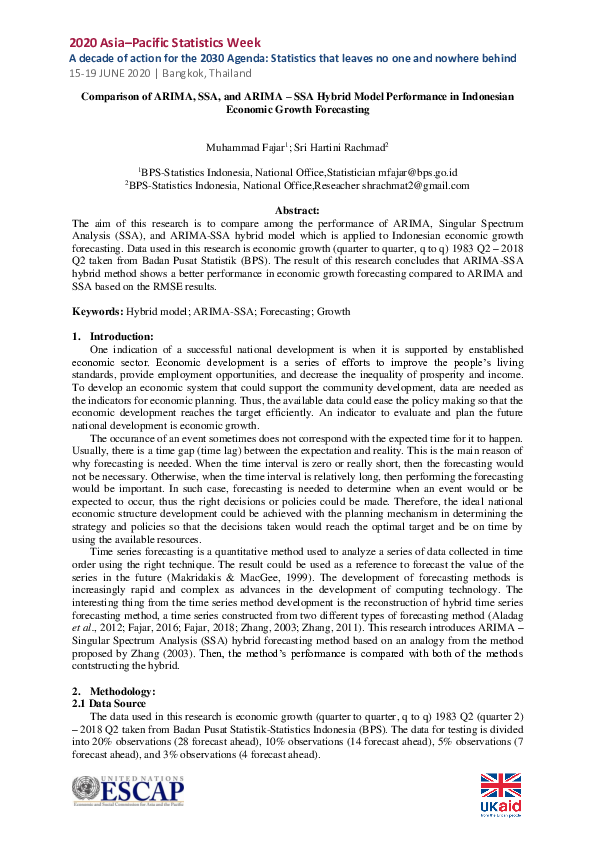 Pdf Comparison Of Arima Ssa And Arima Ssa Hybrid Model Performance In Indonesian Economic