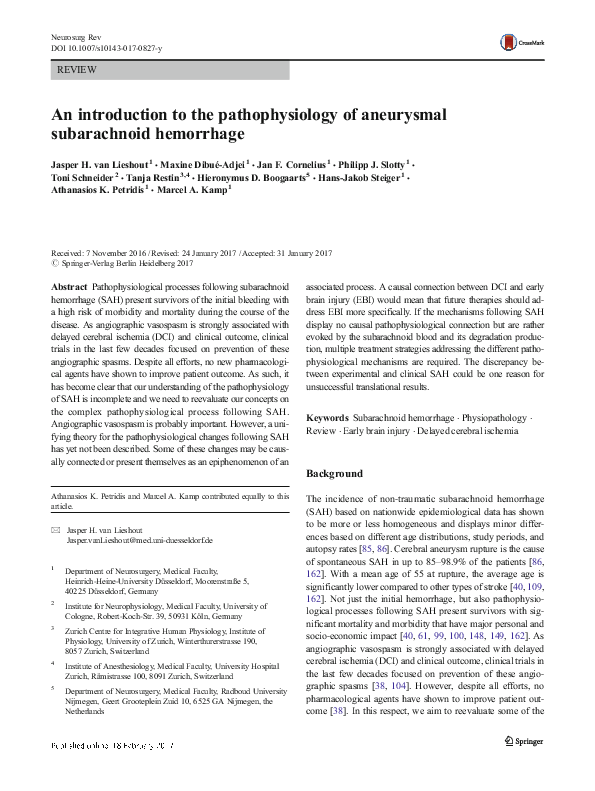 (PDF) An introduction to the pathophysiology of aneurysmal subarachnoid ...