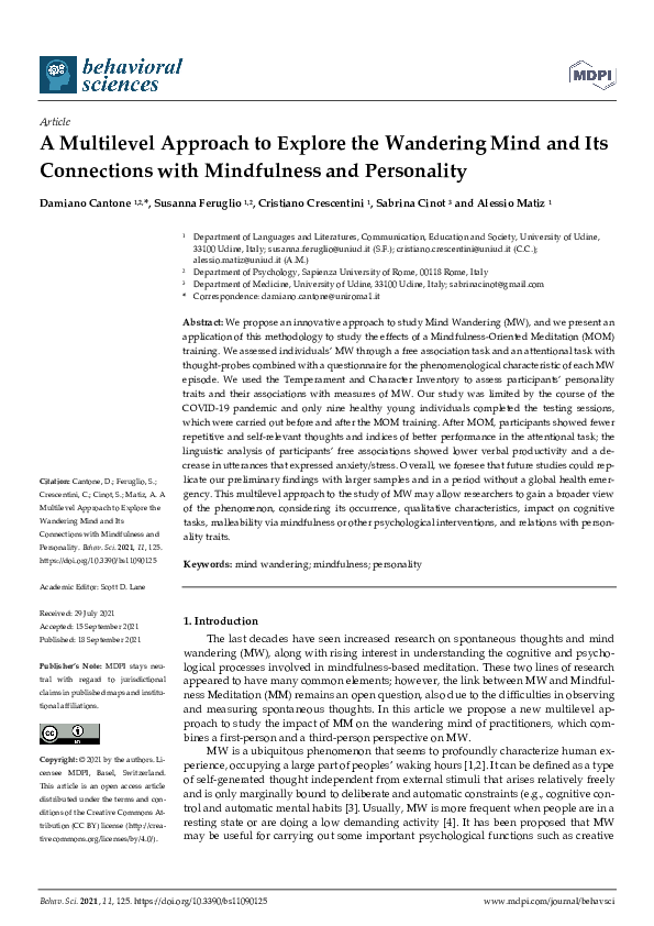 (PDF) A Multilevel Approach to Explore the Wandering Mind and Its ...