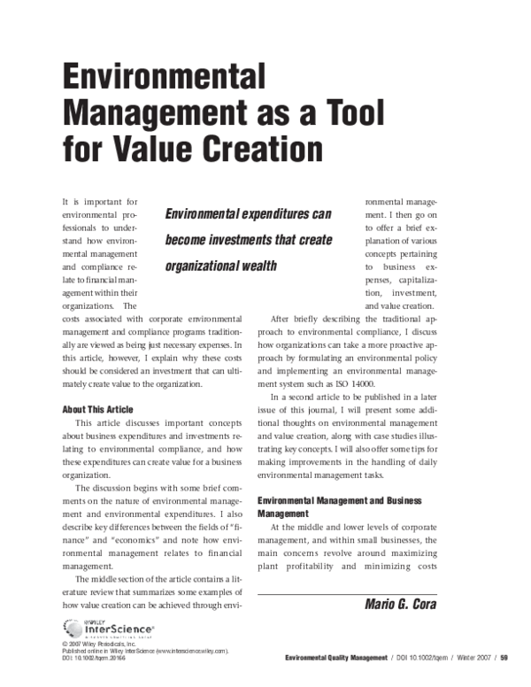 (PDF) Environmental management as a tool for value creation