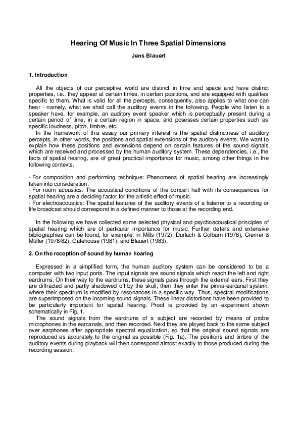 (PDF) Hearing Of Music In Three Spatial Dimensions