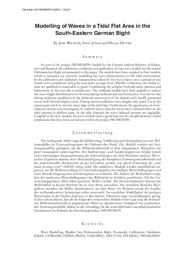 (PDF) Modelling of Waves in a Tidal Flat Area in the South-Eastern ...