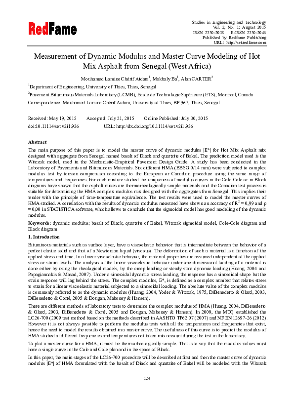 Pdf Measurement Of Dynamic Modulus And Master Curve Modeling Of Hot