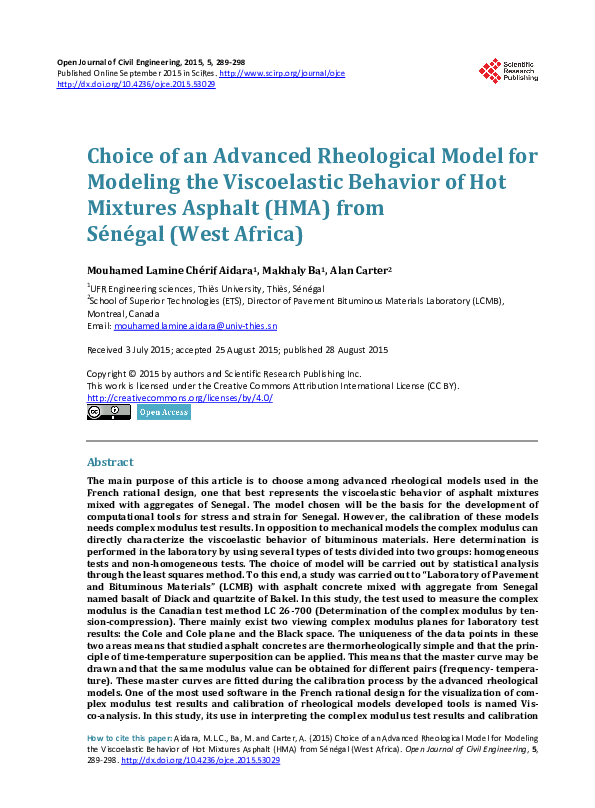 (PDF) Choice of an Advanced Rheological Model for Modeling the Viscoelastic Behavior of Hot ...
