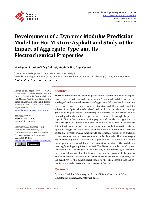 (PDF) Development of a Dynamic Modulus Prediction Model for Hot Mixture Asphalt and Study of the ...