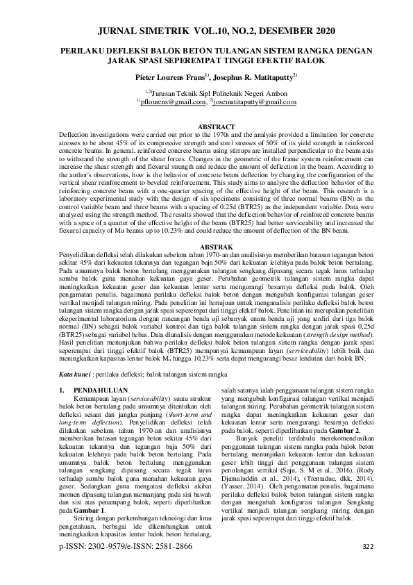(PDF) Perilaku Defleksi Balok Beton Tulangan Sistem Rangka Dengan Jarak ...