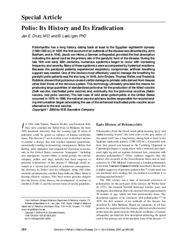 (PDF) Special article: Polio: Its history and its eradication