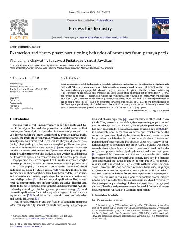 (PDF) Extraction and three-phase partitioning behavior of proteases ...