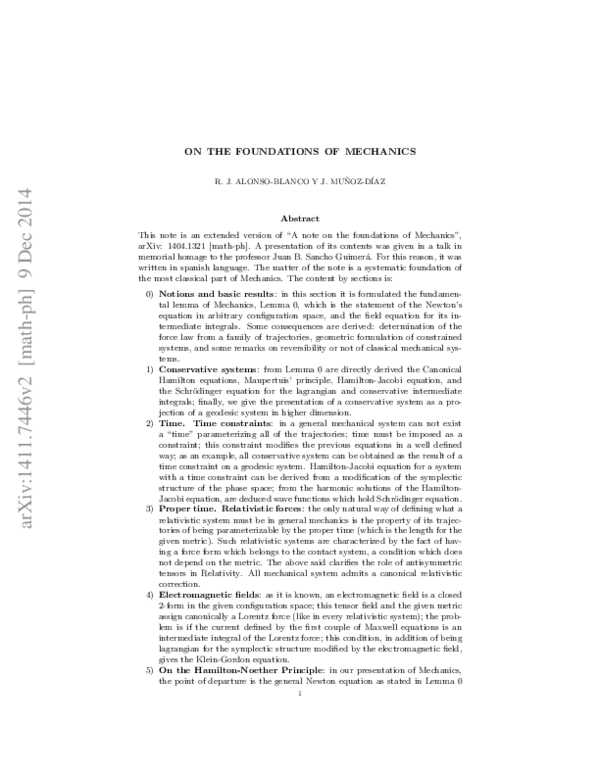 (PDF) On the foundation of Mechanics