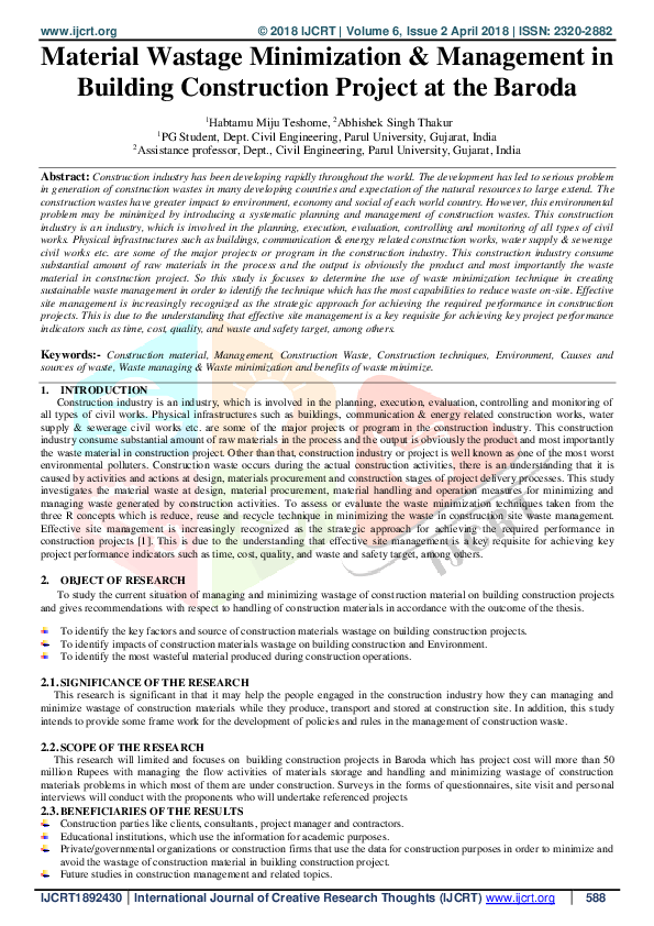 (PDF) Material Wastage Minimization & Management in Building ...