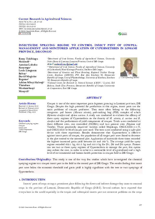 (PDF) Effective Cypermethrin Regimes for Cowpea Pest Control