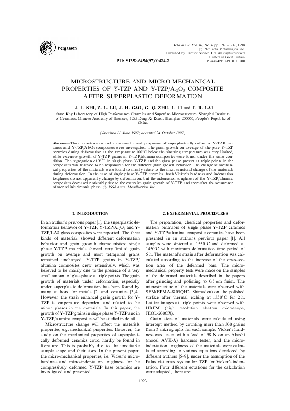 (PDF) Microstructure and micro-mechanical properties of Y-TZP and Y-TZP/Al2O3 composite after ...