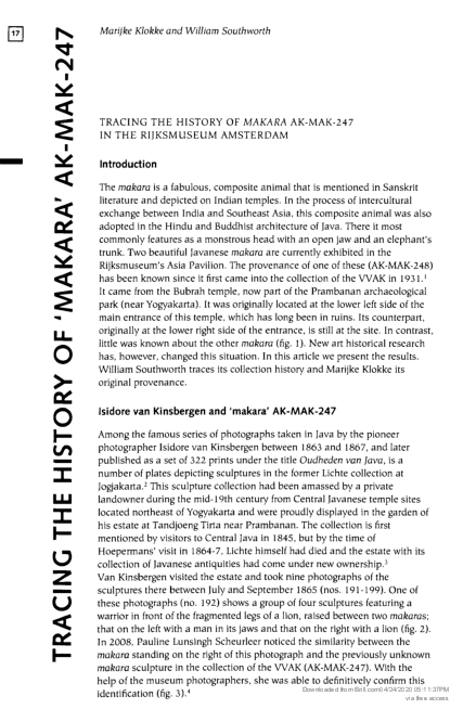 (PDF) Tracing the History of Makara AK-MAK-247 in the Rijksmuseum Amsterdam