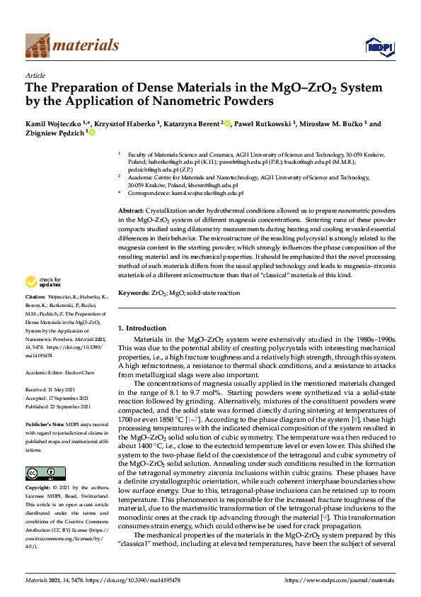 (PDF) The Preparation of Dense Materials in the MgO–ZrO2 System by the ...