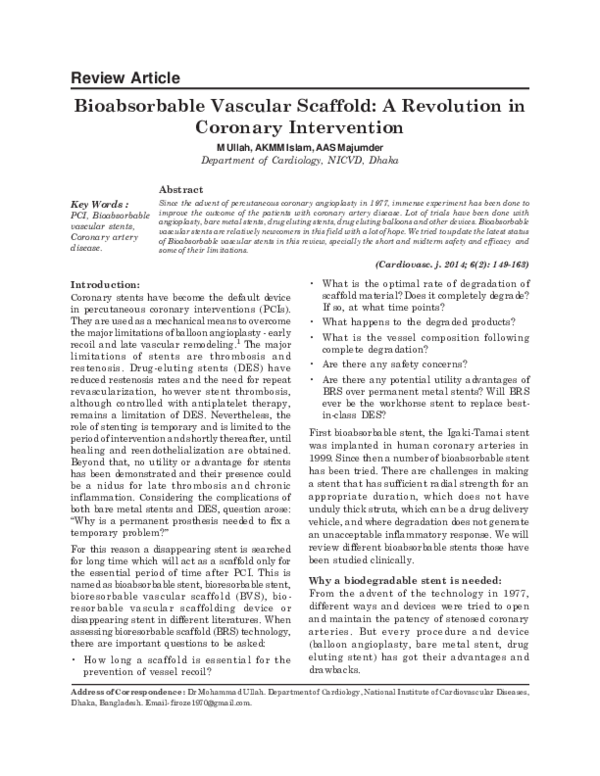 (PDF) Bioabsorbable Vascular Scaffold: A Revolution in Coronary ...