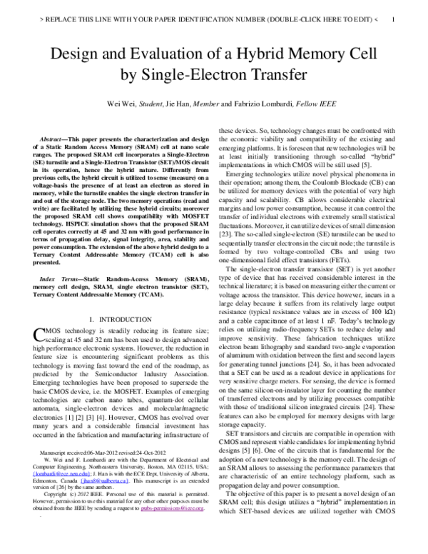 (PDF) Design and Evaluation of a Hybrid Memory Cell by Single-Electron ...
