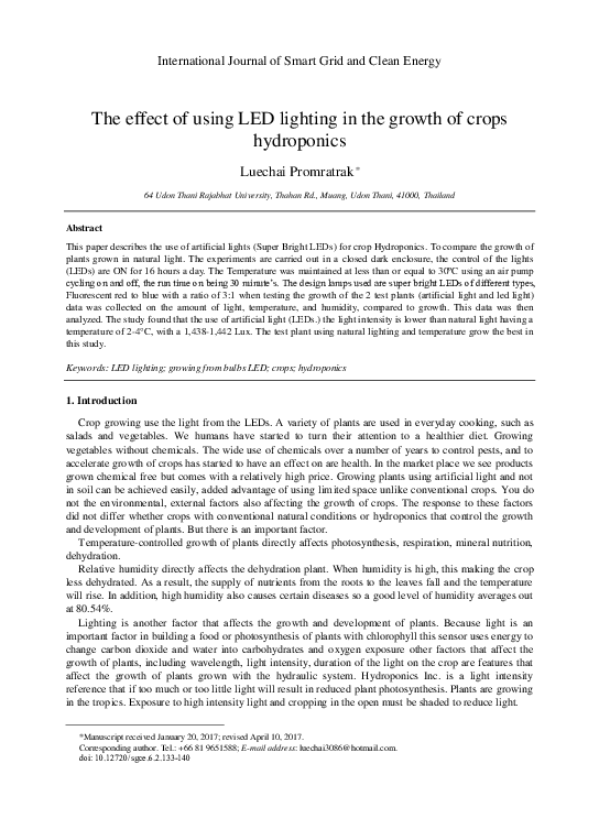 (PDF) The effect of using LED lighting in the growth of crops hydroponics