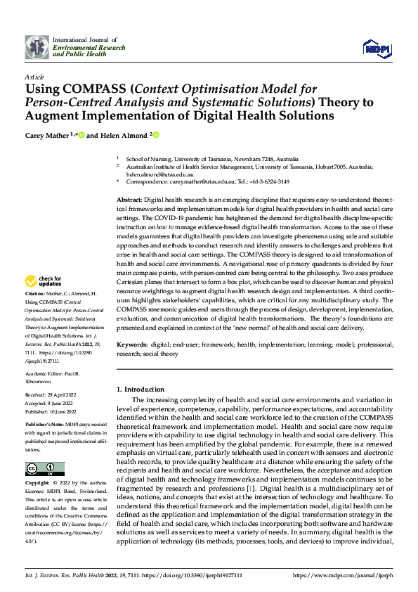 (PDF) Using COMPASS (Context Optimisation Model for Person-Centred ...