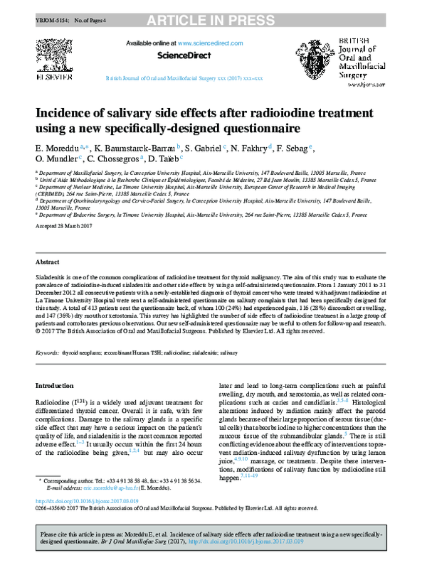 (PDF) Incidence of salivary side effects after radioiodine treatment ...