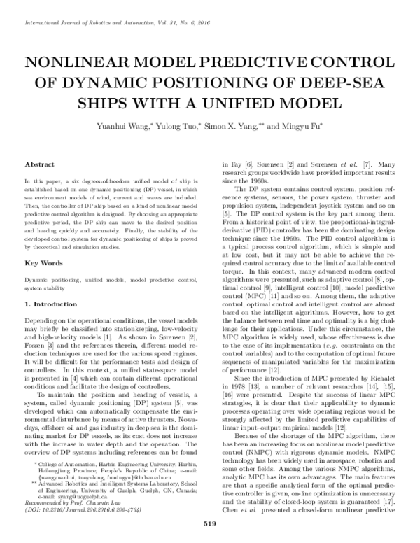 (PDF) Nonlinear Control for Deep-Sea Ship Positioning
