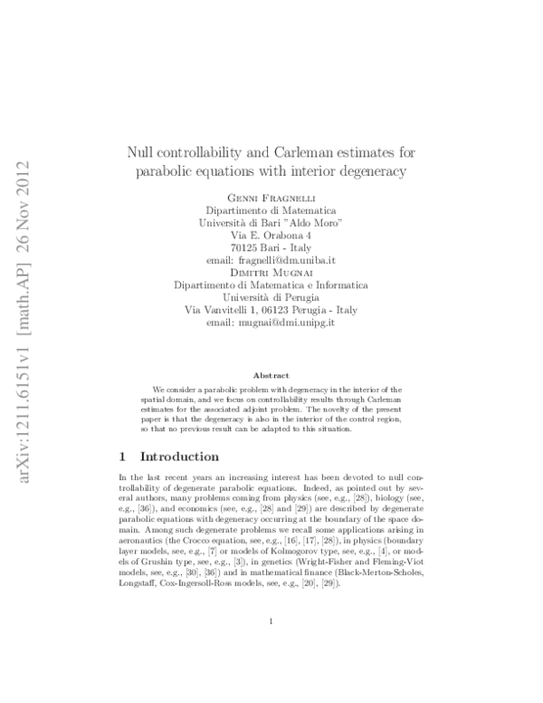 Pdf Null Controllability And Carleman Estimates For Parabolic Equations With Interior Degeneracy