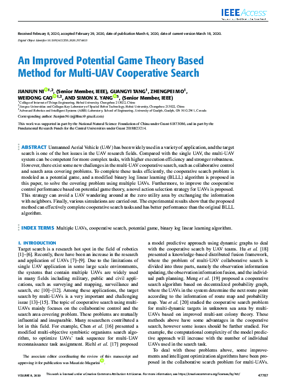 (PDF) An Improved Potential Game Theory Based Method for Multi-UAV Cooperative Search