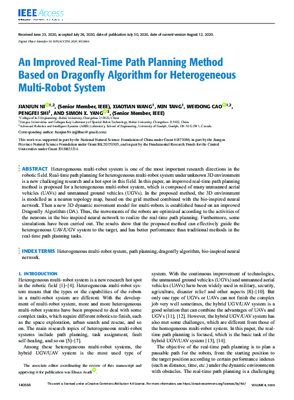 Pdf An Improved Real Time Path Planning Method Based On Dragonfly Algorithm For Heterogeneous