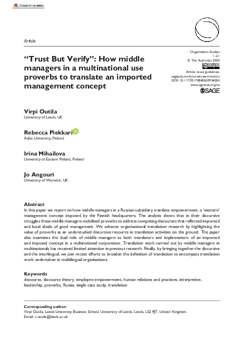 (PDF) “Trust But Verify”: How middle managers in a multinational use ...