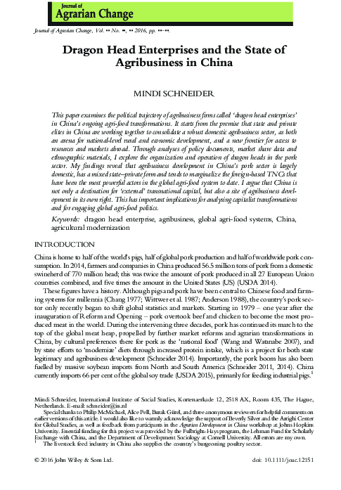 (PDF) Dragon Head Enterprises and the State of Agribusiness in China