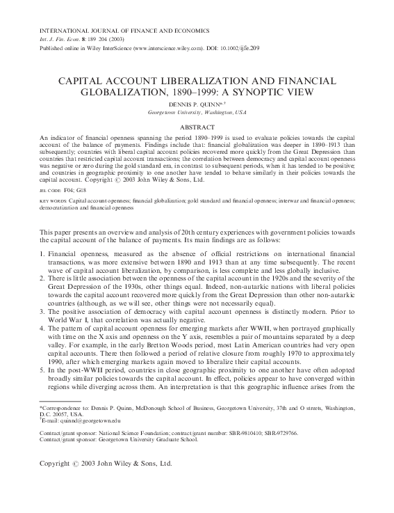 (PDF) Capital account liberalization and financial globalization, 1890 ...