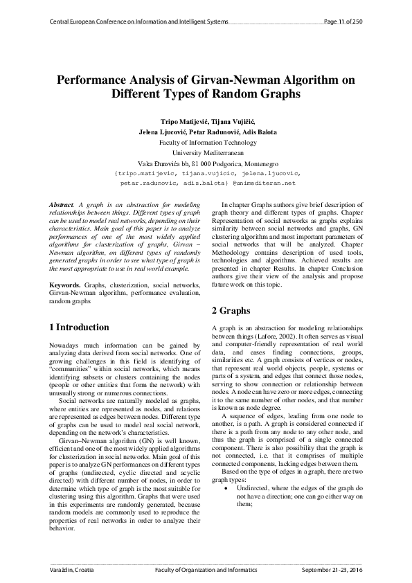 Pdf Performance Analysis Of Girvan Newman Algorithm On Different