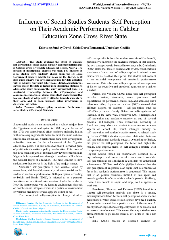 (PDF) Influence of Social Studies Students' Self Perception on Their ...