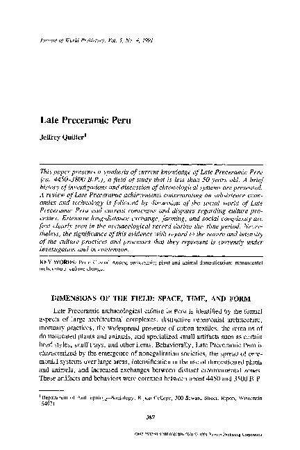 (PDF) Late Preceramic Peru | Jeffrey Quilter - Academia.edu
