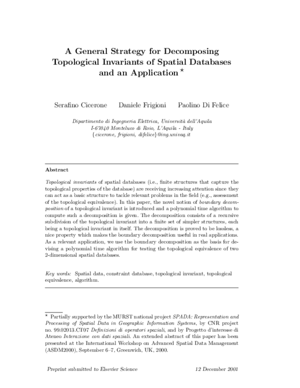 (PDF) A general strategy for decomposing topological invariants of spatial databases and an ...