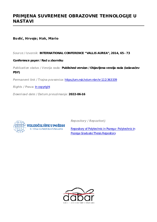 (PDF) Primjena Suvremene Obrazovne Tehnologije U Nastavi