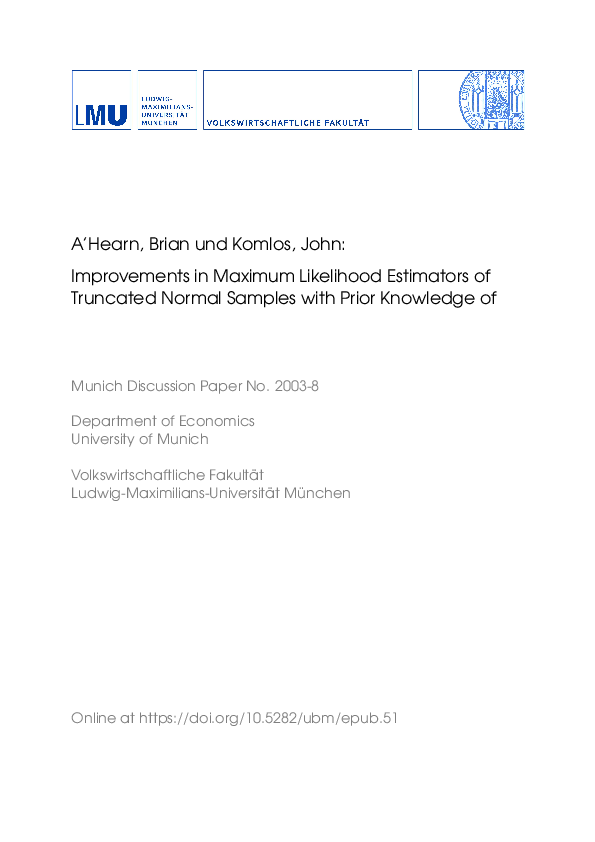 Pdf Improvements In Maximum Likelihood Estimators Of Truncated Normal Samples With Prior