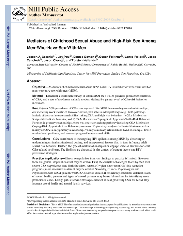 (PDF) Mediators of childhood sexual abuse and high-risk sex among men ...