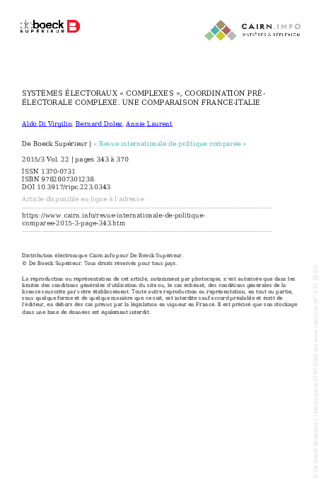 (PDF) Systèmes électoraux « complexes », coordination pré-électorale ...