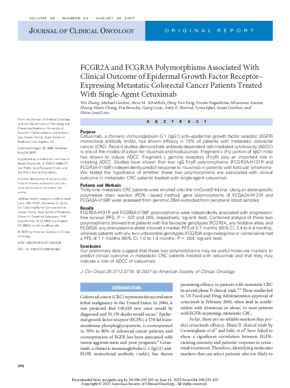 (PDF) FCGR2A and FCGR3A Polymorphisms Associated With Clinical Outcome ...