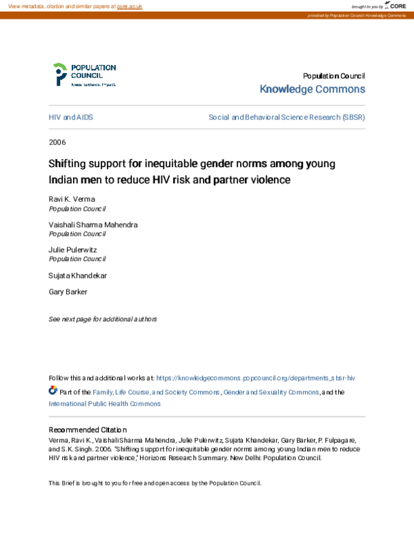 (PDF) Shifting support for inequitable gender norms among young Indian ...